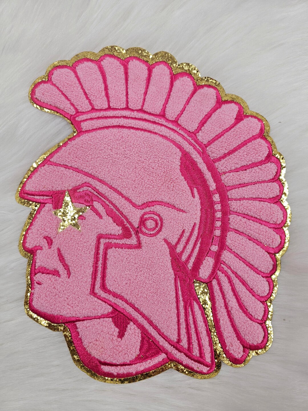 Hot Pink Trojan Spartan Mascot Left Facing With Star Eye Large Chenille ...