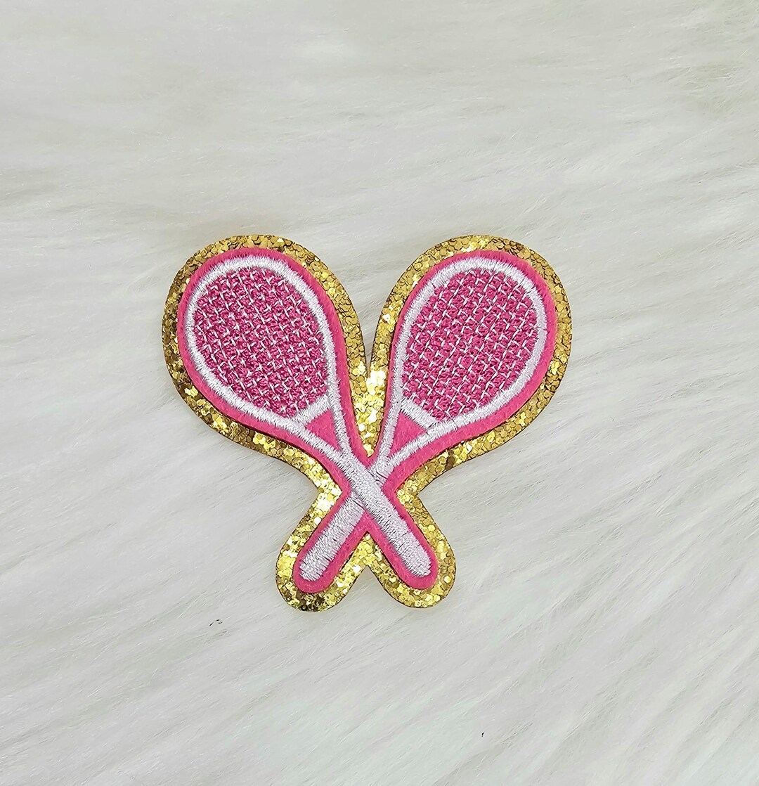 Pink Tennis Rackets With Gold Glitter Iron on Patch - Etsy
