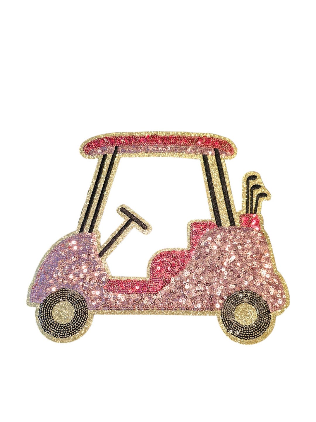 Hot Pink Golf Cart Caddie Baddie Boujee Sequin on Gold Glitter Iron on ...