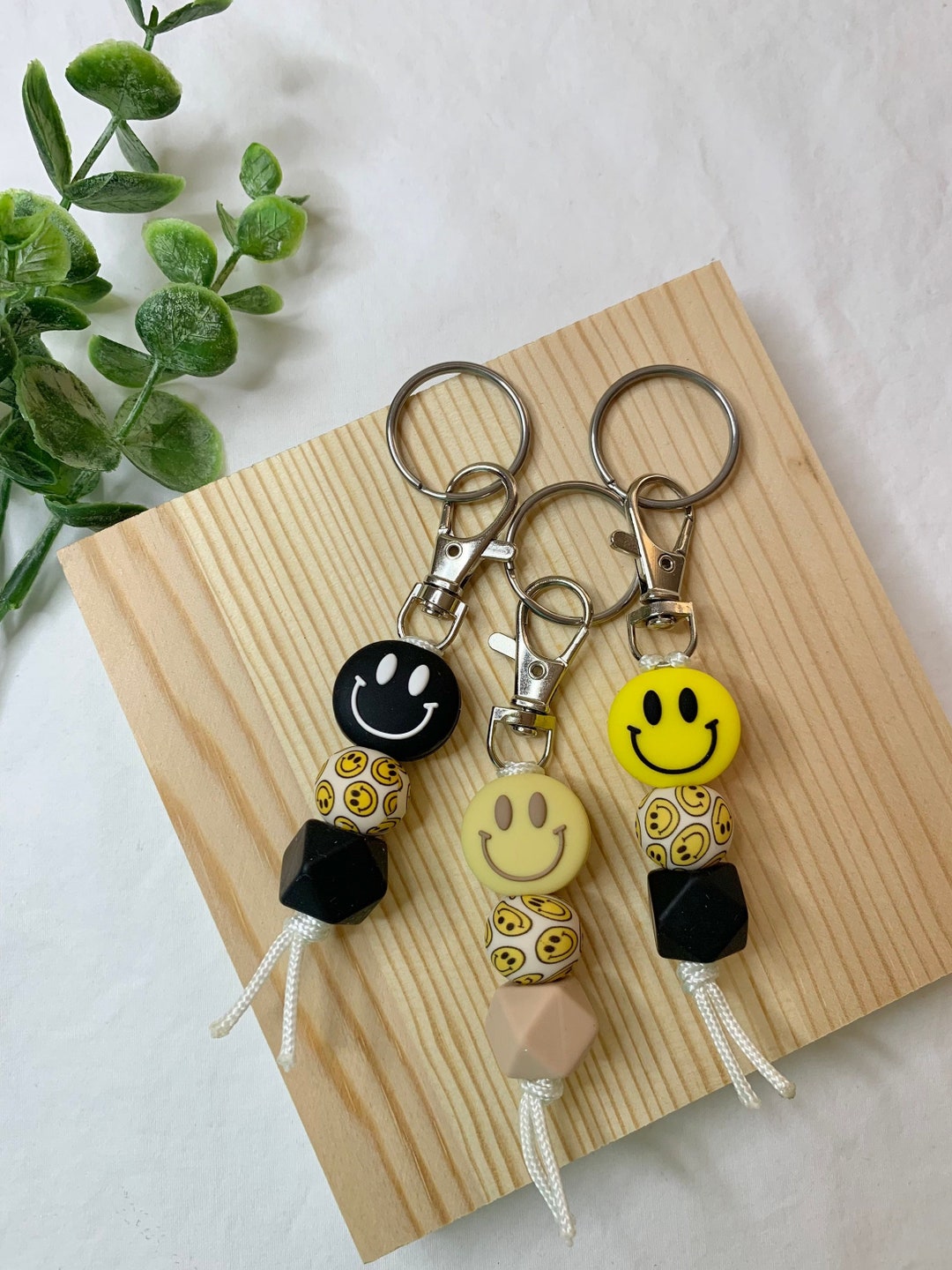 Happy Face Mini Keychain / Mini Silicone Bead Keychain / Smile Keychain ...