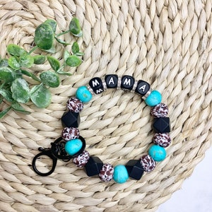 Western Mama Silicone Bead Wristlet Keychain / Turquoise Stone and ...