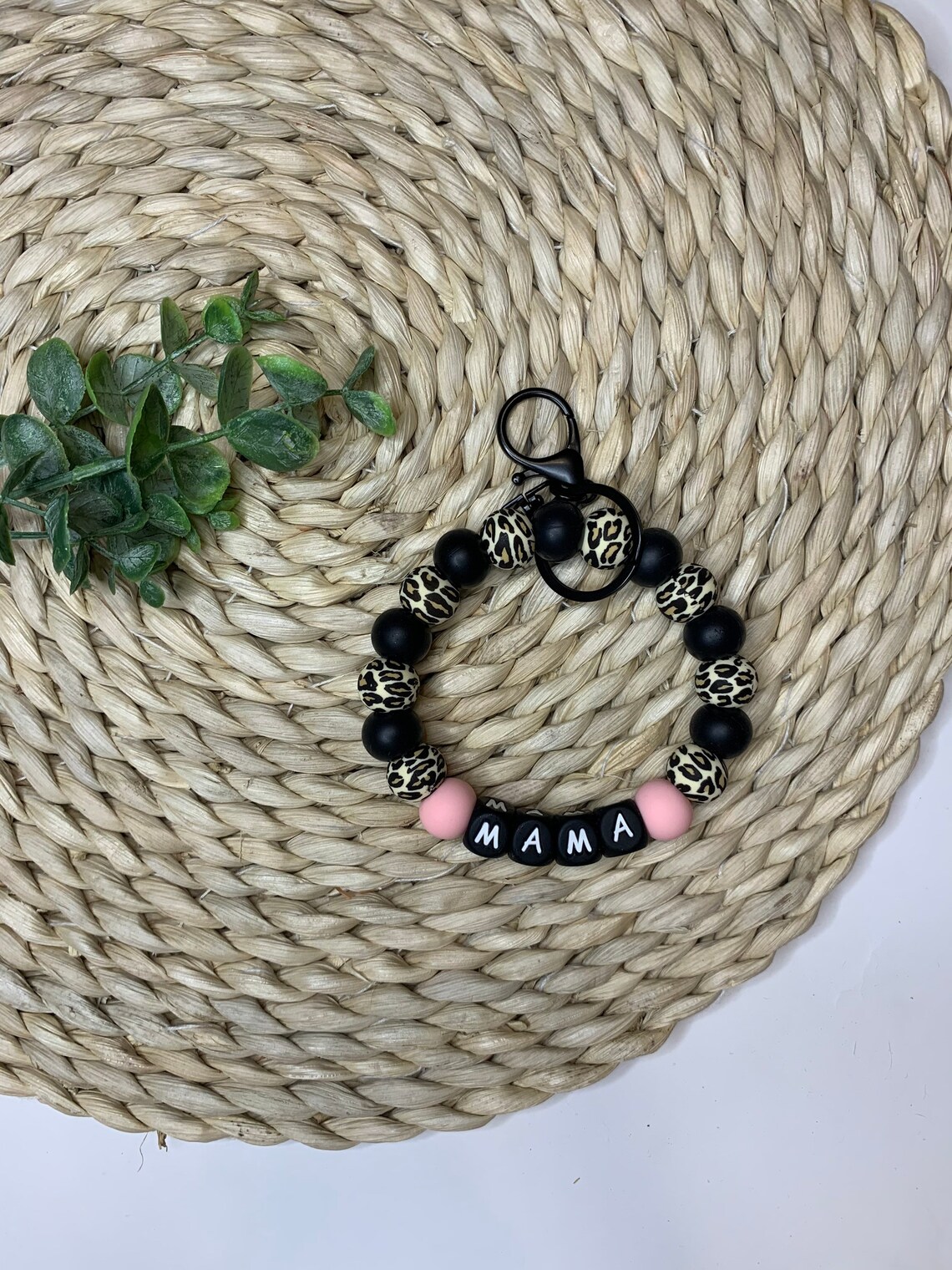 Mama Silicone Bead Wristlet Keychain / Leopard Print Keychain - Etsy