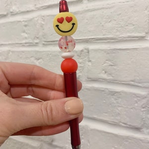 Happy Face With Hearts Silicone Bead Pen / Heart Pen / Refillable Ink ...