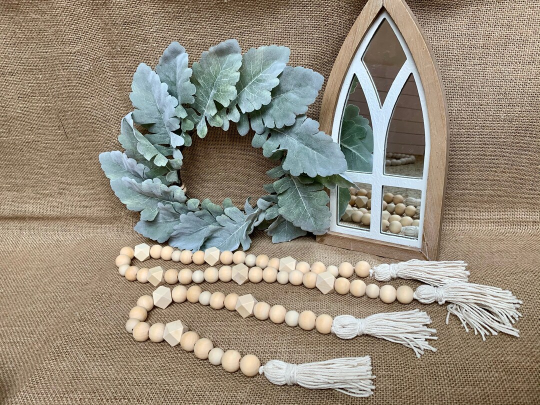 Geometric Wood Bead Garland / Farmhouse Garland / Beaded Garland ...