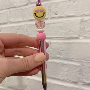 Happy Face With Hearts Silicone Bead Pen / Heart Pen / Refillable Ink ...