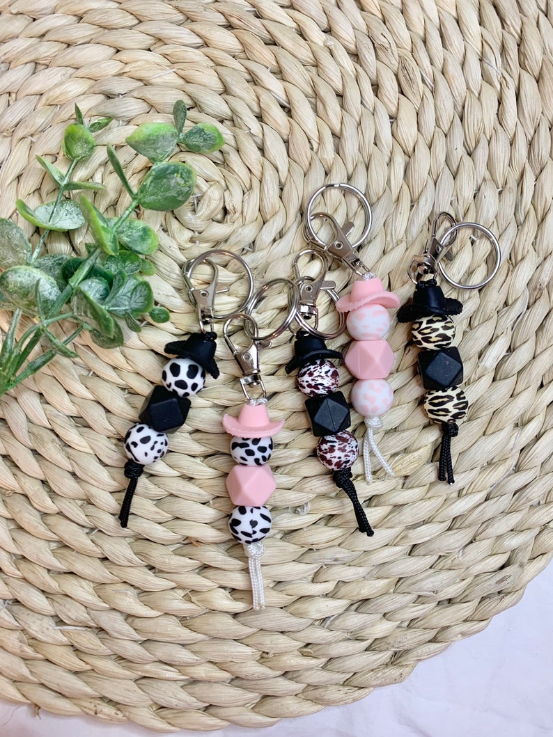 Cowboy Hat Mini Keychain / Cow Print Keychain / Pink Cow Print Keychain ...