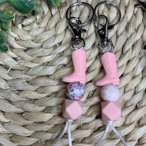 Mini Silicone Bead Keychain / Cowboy Boot Keychain / Pink Cow Print ...