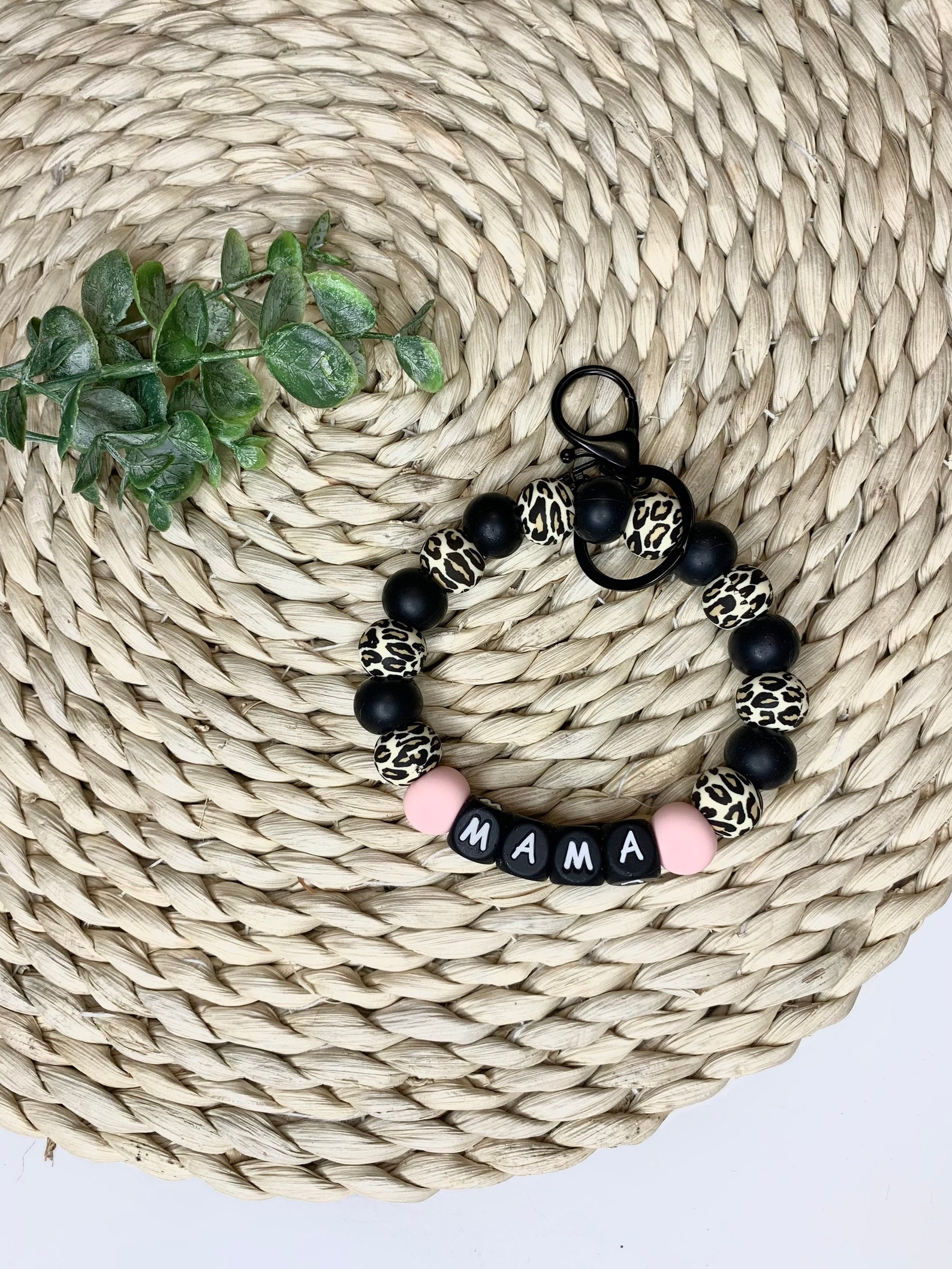 Mama Silicone Bead Wristlet Keychain / Leopard Print Keychain ...