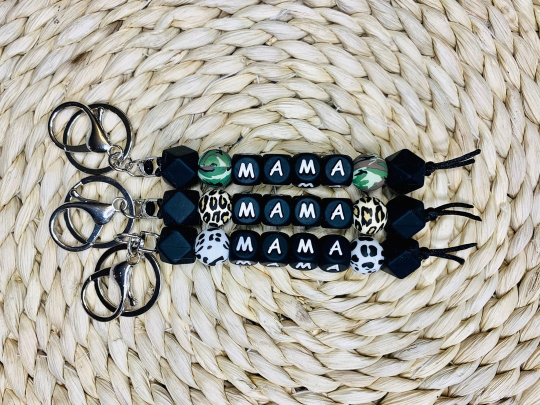Mama Silicone Bead Keychain / Mama Bead Keychain / Mama Cow Print ...