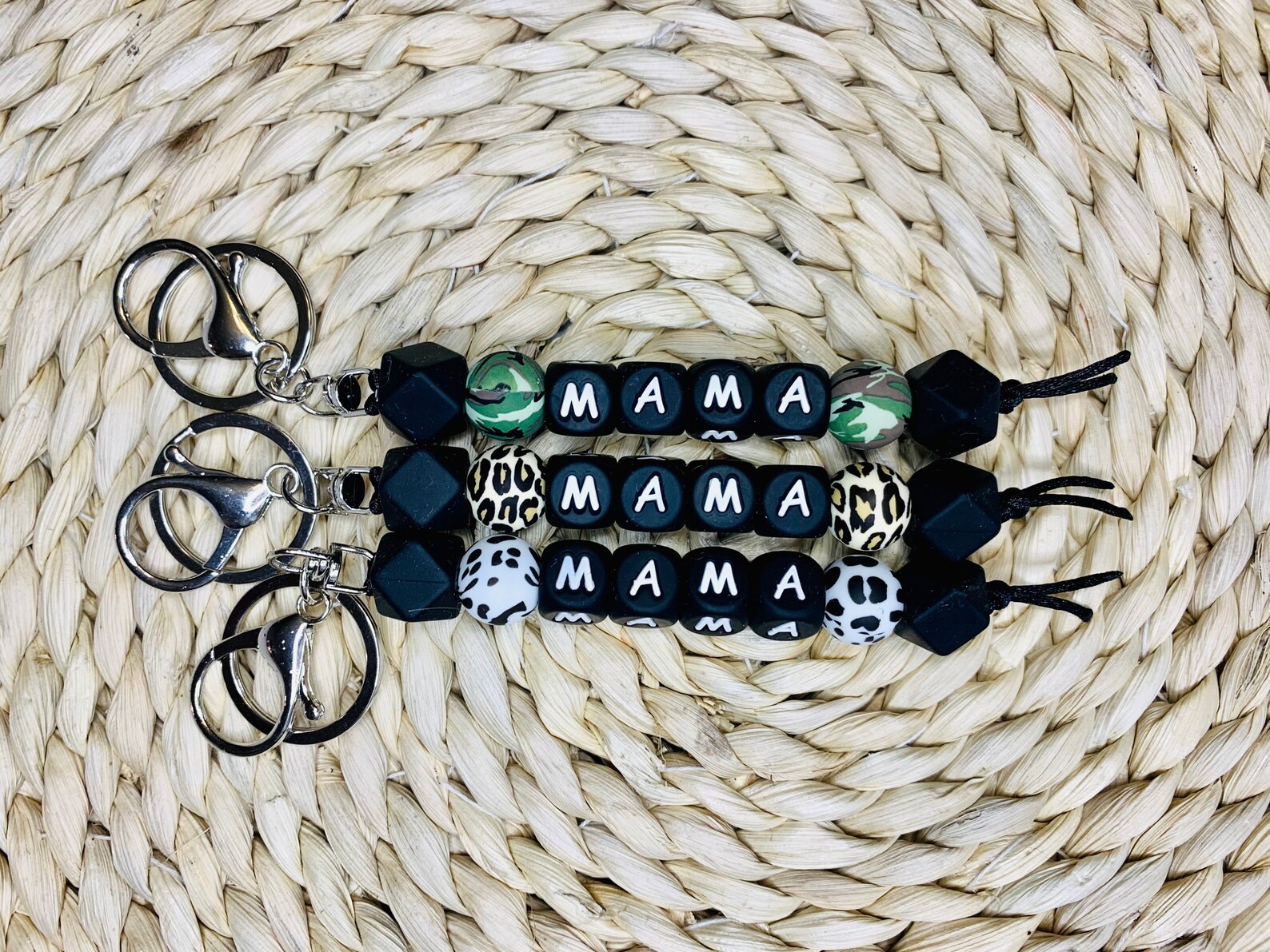 Mama Silicone Bead Keychain / Mama Bead Keychain / Mama Cow Print ...