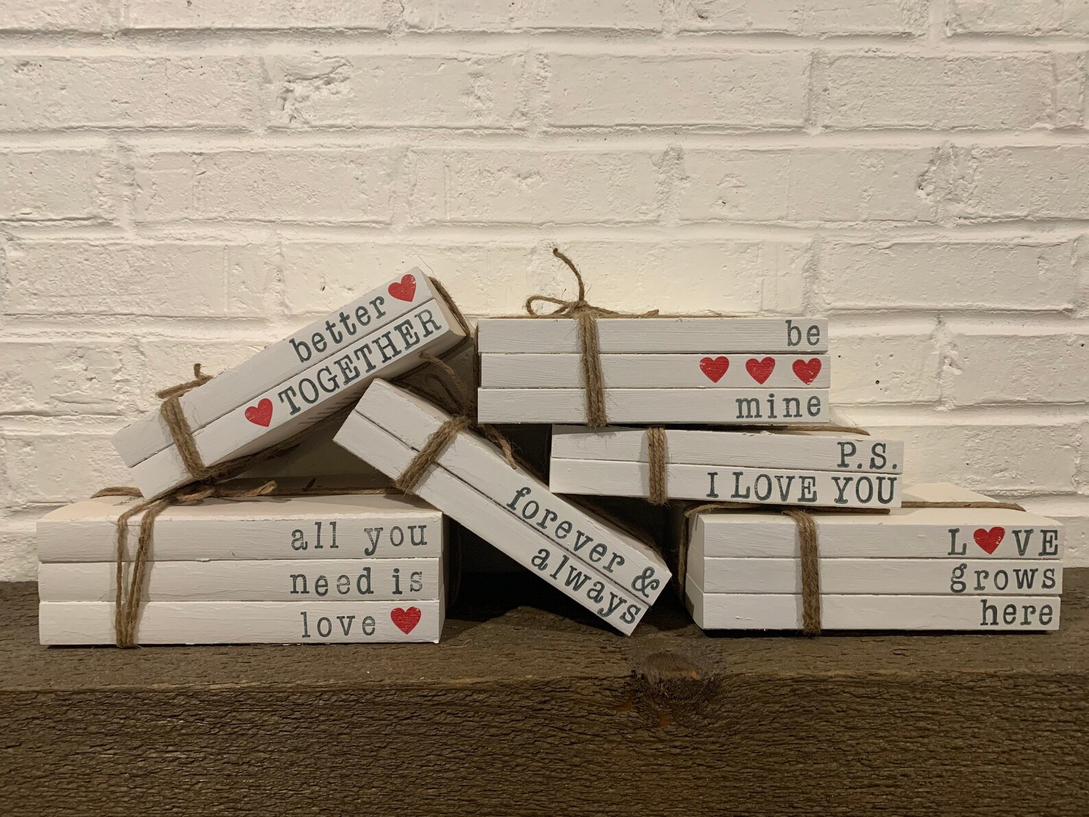 Valentine's Day Stamped Book Stacks / Stacked Books / Farmhouse Stack ...