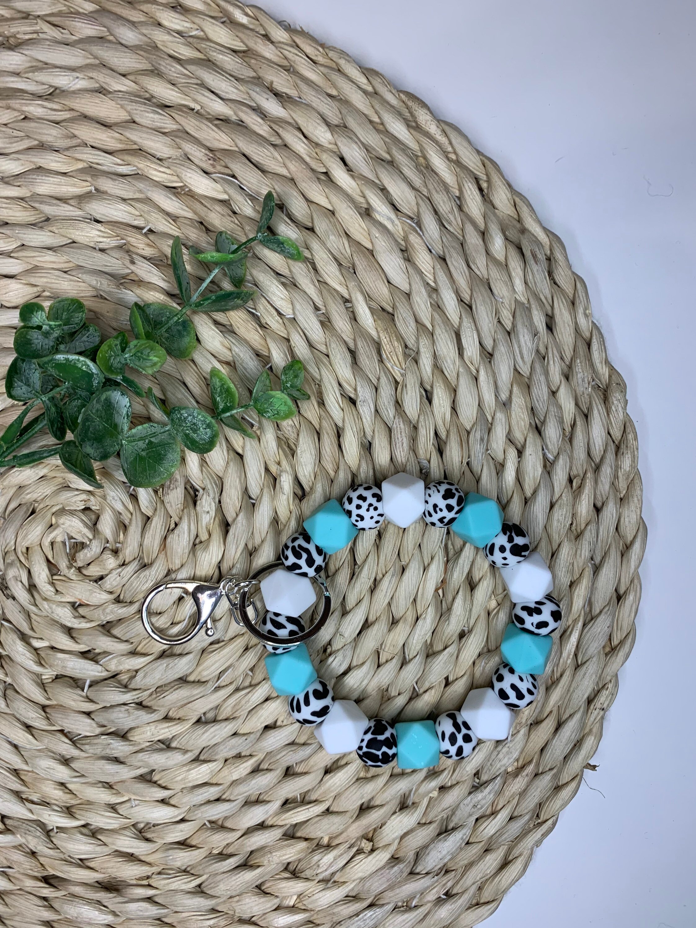 Silicone Bead Wristlet Keychain / Cow Print Keychain / Wristlet ...