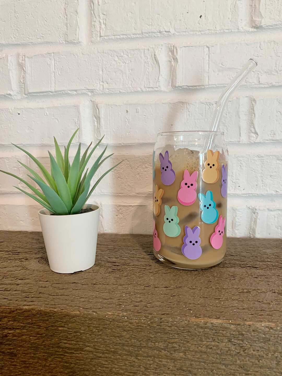 16 Oz Coffee Glass Cup With Straw | Easter Bunny Glass Cup Can | Can ...