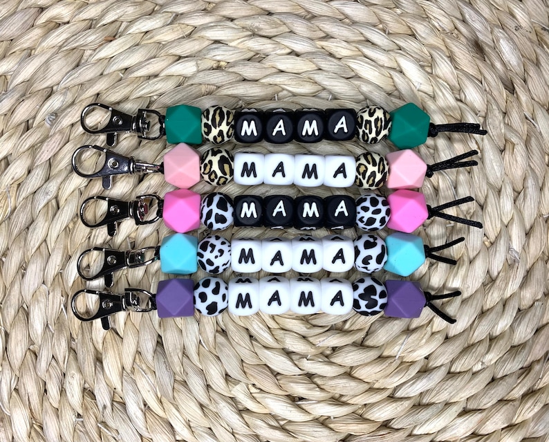 Mama Silicone Bead Keychain / Mama Bead Keychain / Mama Cow Print ...
