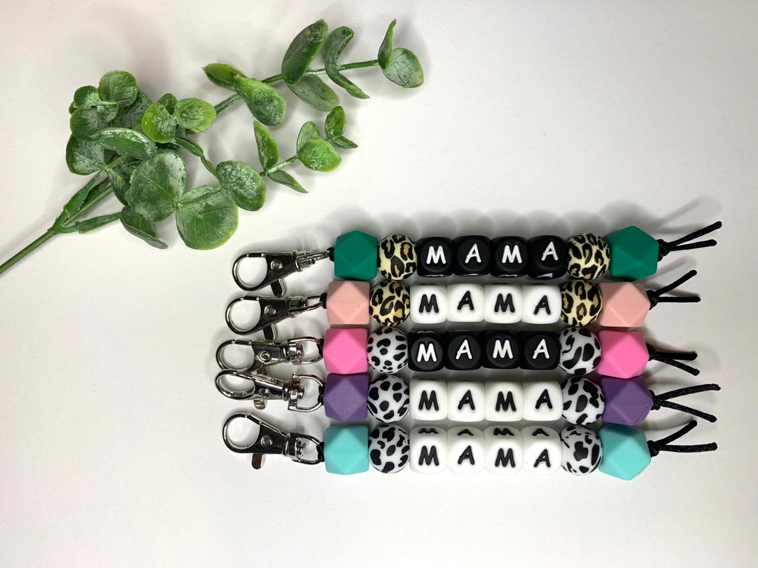 Mama Silicone Bead Keychain / Mama Bead Keychain / Mama Cow Print ...