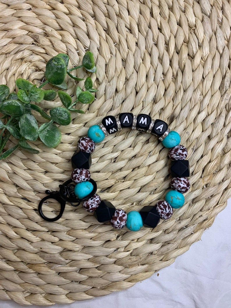 Western Mama Silicone Bead Wristlet Keychain / Turquoise Stone and ...