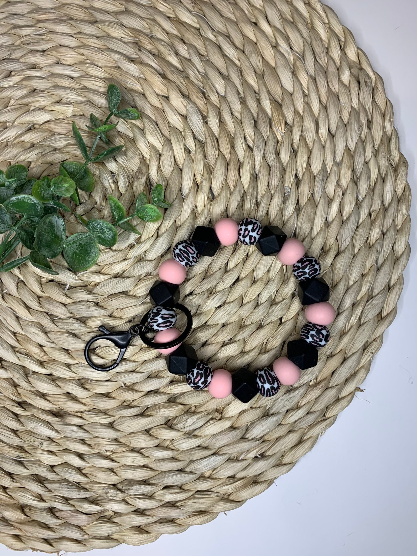 Silicone Bead Wristlet Keychain / Pink Leopard Print Keychain - Etsy