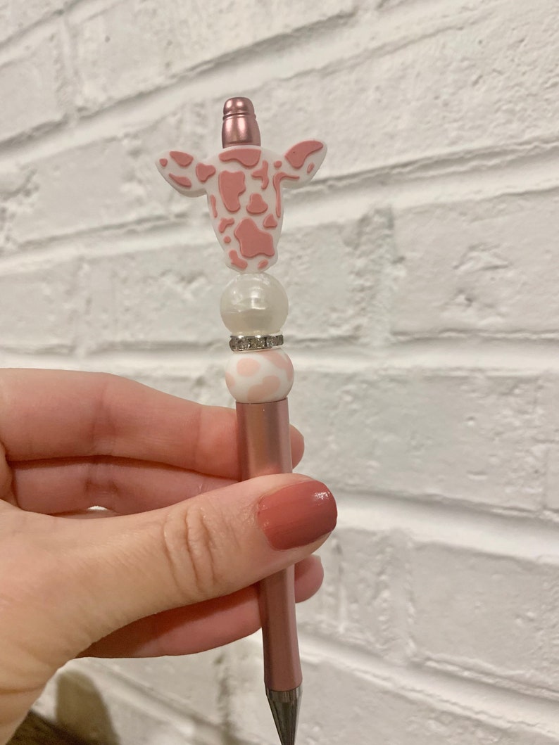 Cow Silicone Bead Pen / Cow Pen / Pink Cow Print Pen / Refillable Ink ...