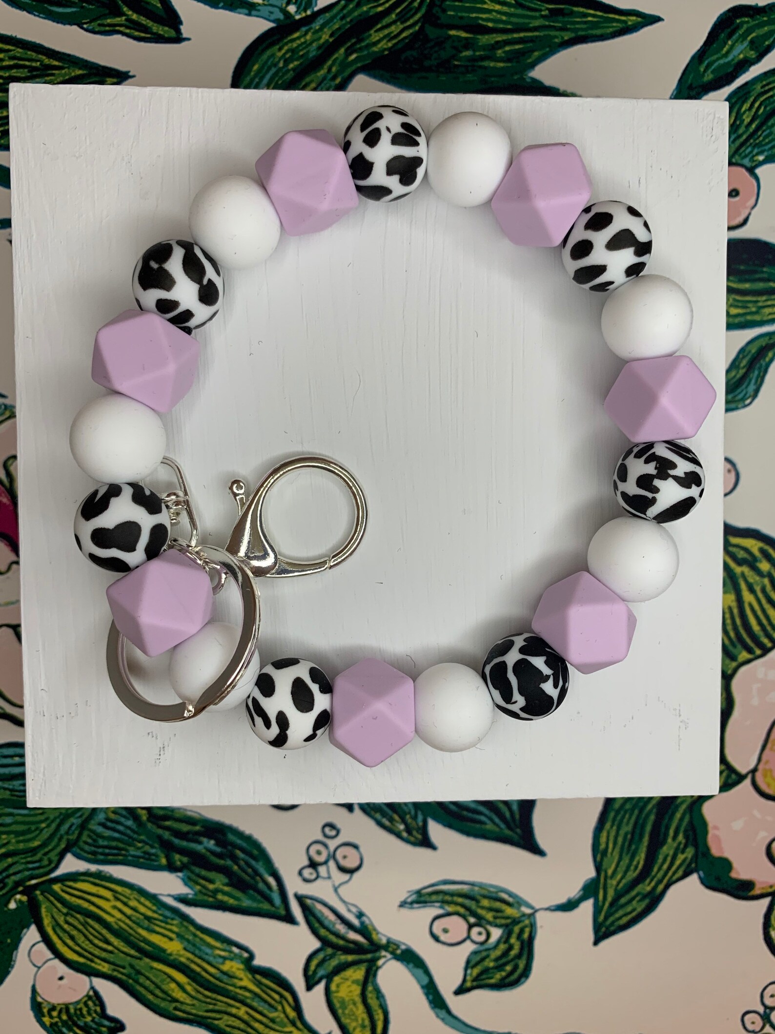 Silicone Bead Wristlet Keychain / Cow Print Keychain / Wristlet ...