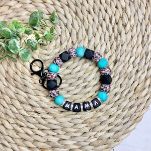 Western Mama Silicone Bead Wristlet Keychain / Turquoise Stone and ...