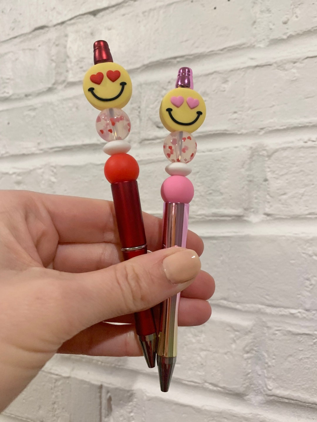 Happy Face With Hearts Silicone Bead Pen / Heart Pen / Refillable Ink ...