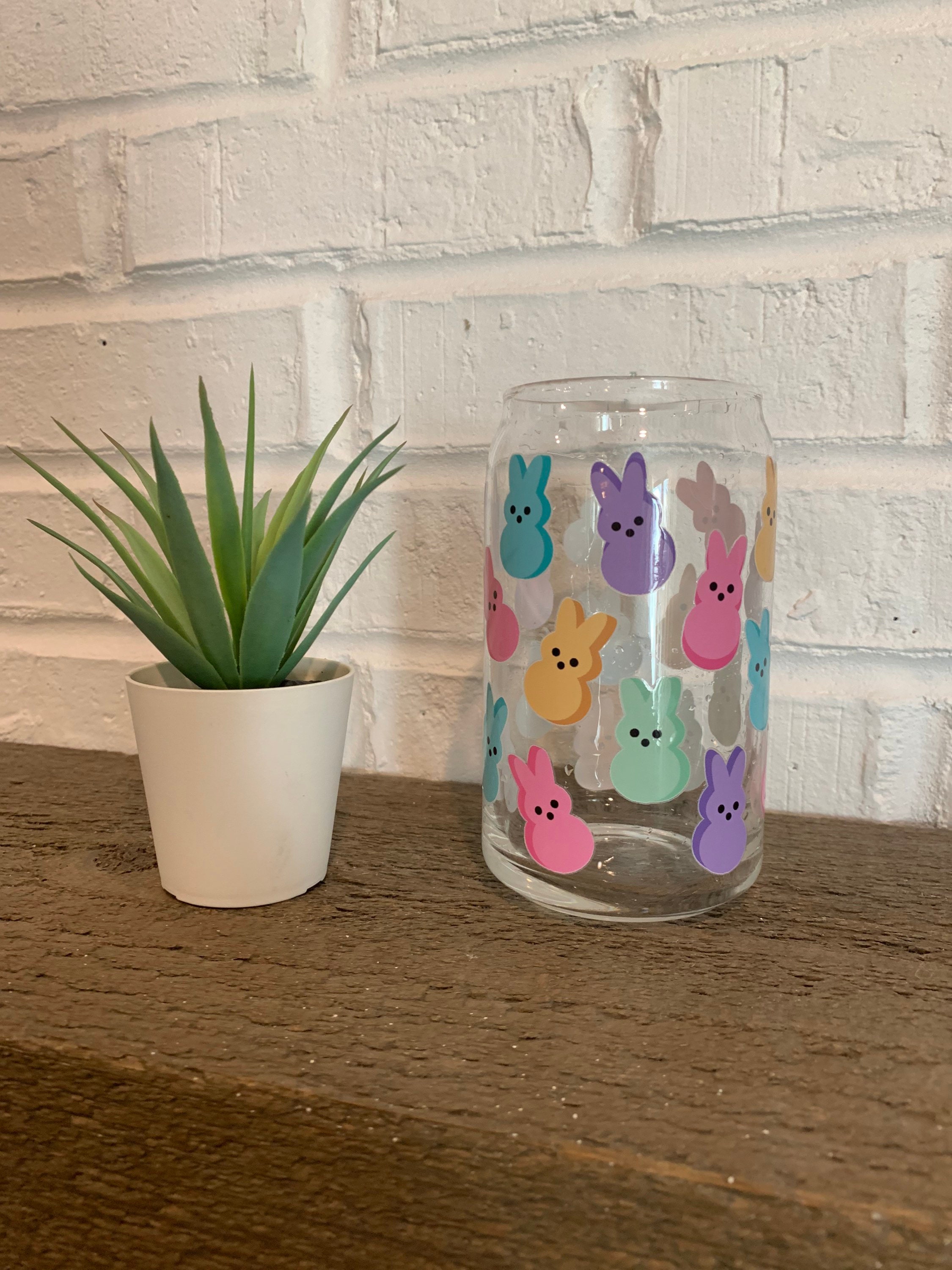 16 Oz Coffee Glass Cup With Straw | Easter Bunny Glass Cup Can | Can ...
