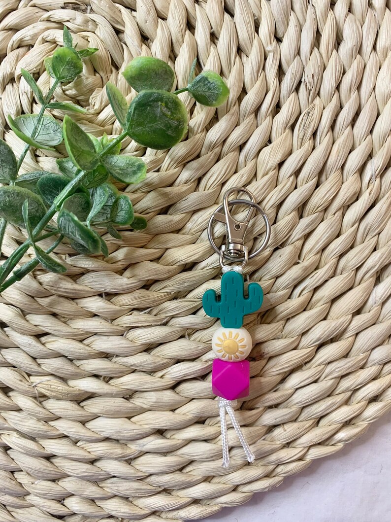 Cactus Mini Keychain / Mini Silicone Bead Keychain / Cactus and Sun ...