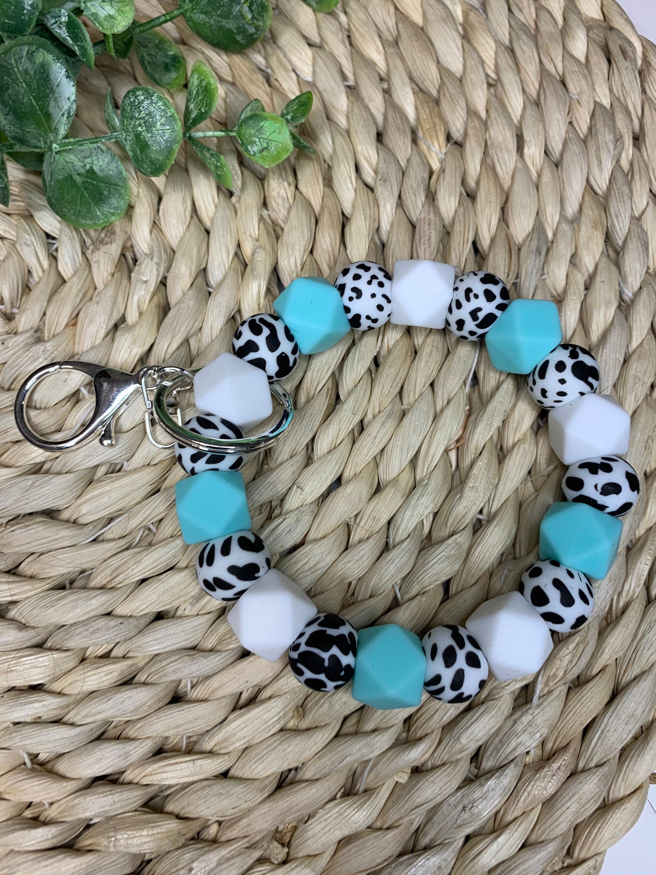 Silicone Bead Wristlet Keychain / Cow Print Keychain / - Etsy