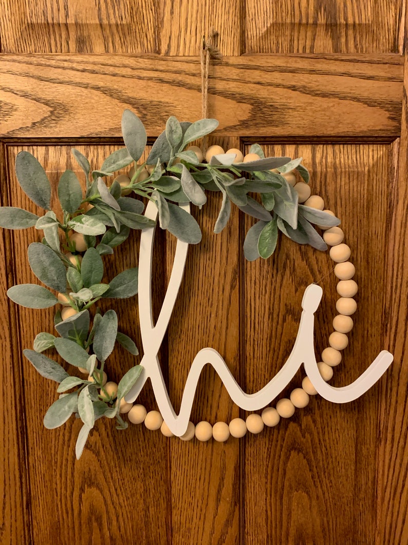 Hi Bead Wreath / Bead Wreath / Wood Bead Wreath / Hi Wreath / - Etsy
