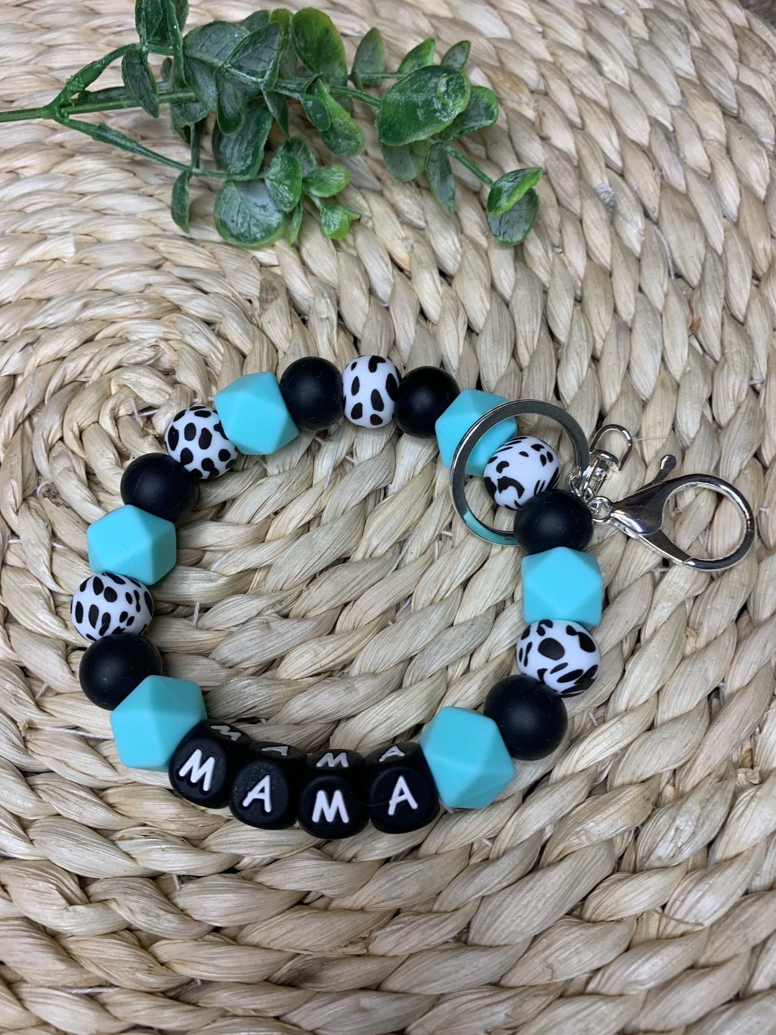 Mama Silicone Bead Wristlet Keychain / Cow Print Keychain / Wristlet ...