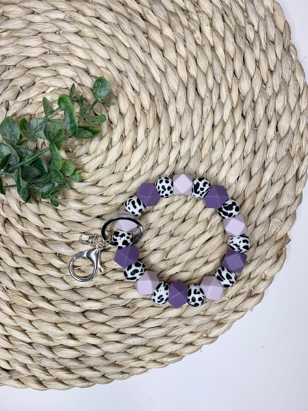 Silicone Bead Wristlet Keychain / Cow Print Keychain / Wristlet ...