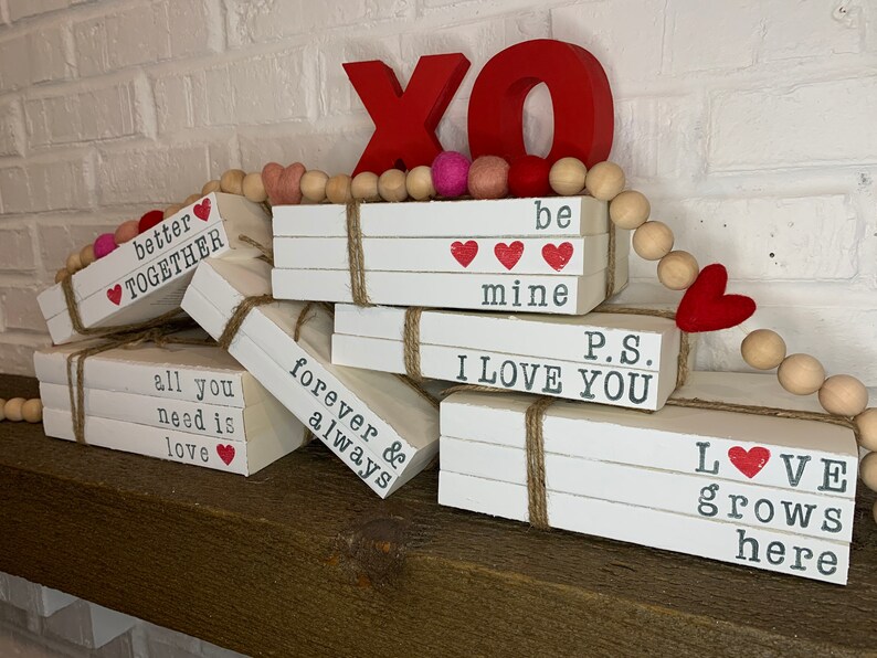 Valentine's Day Stamped Book Stacks / Stacked Books / Farmhouse Stack ...