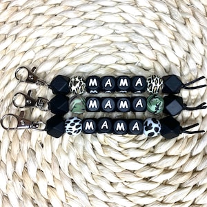 Mama Silicone Bead Keychain / Mama Bead Keychain / Mama Cow Print ...