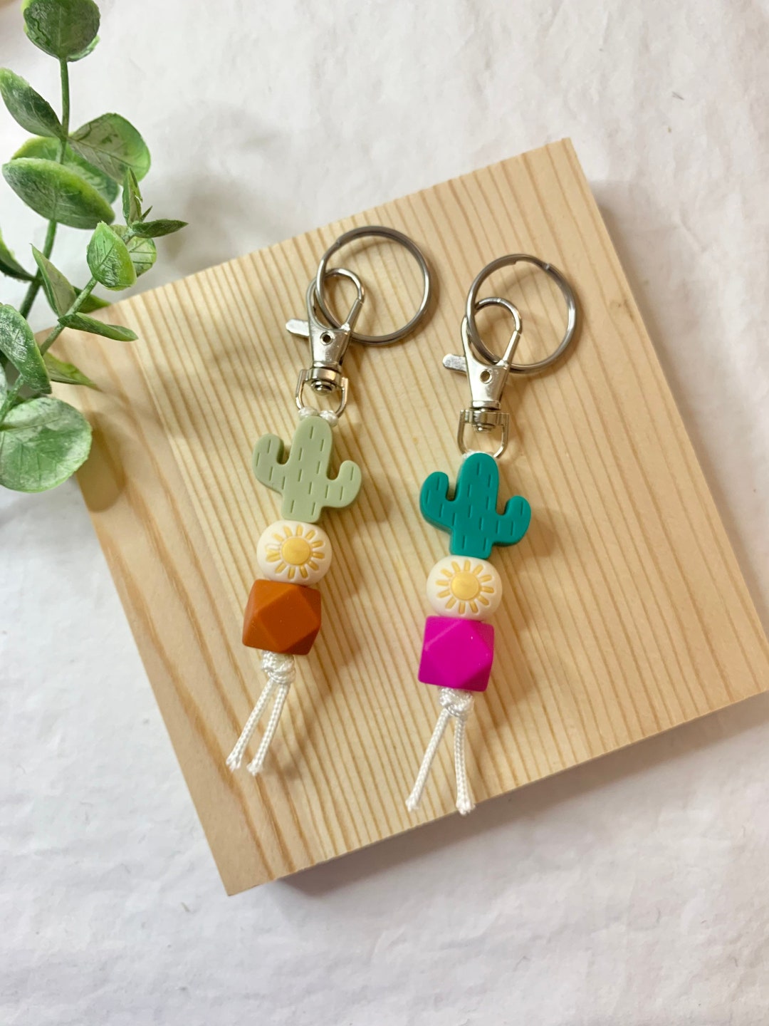 Cactus Mini Keychain / Mini Silicone Bead Keychain / Cactus and Sun ...