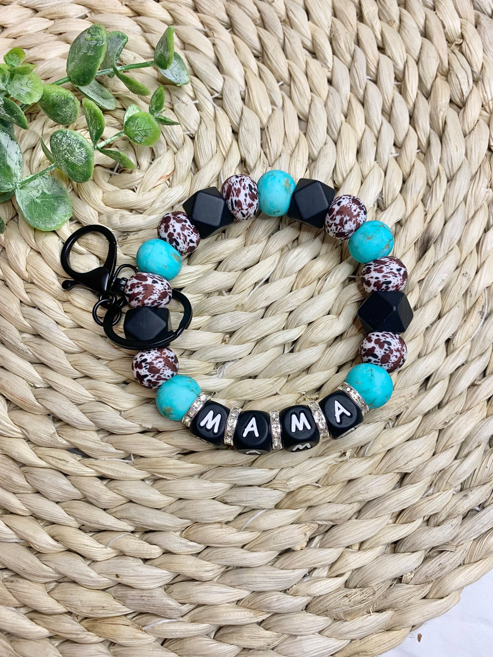 Western Mama Silicone Bead Wristlet Keychain / Turquoise Stone and ...