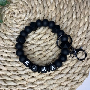 Mama Silicone Bead Wristlet Keychain / Solid Black Keychain / Wristlet ...