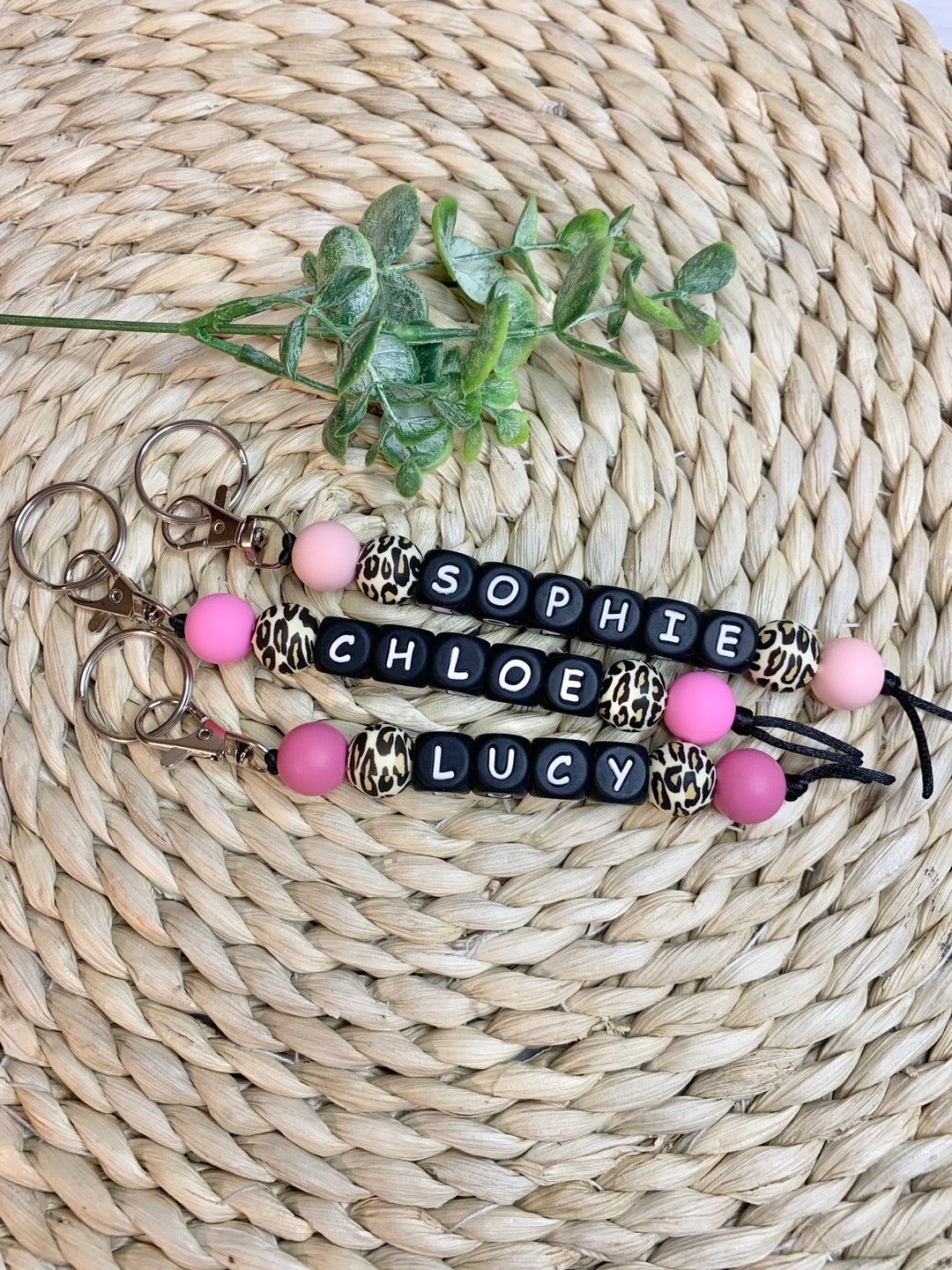 Custom Name Silicone Bead Keychain / Custom Leopard Name Keychain ...