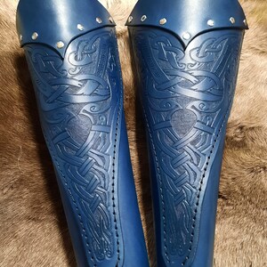 Blue Leather Greaves Celtic Armor Fantasy Armor Armour Body Armor - Etsy