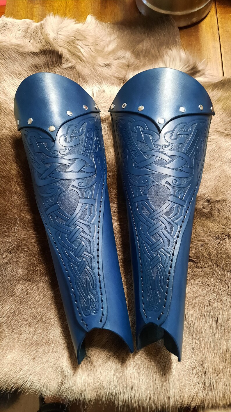 Blue Leather Greaves Celtic Armor Fantasy Armor Armour Body Armor - Etsy