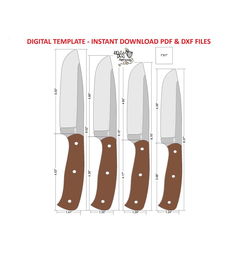 Skinner Knife Template: Knifemaking Blueprint (PDF & DXF Digital ...