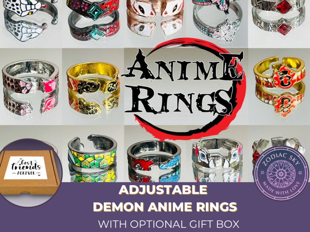 Personalised Anime Jewellery Gift Box: Demon Anime Adjustable Rings ...