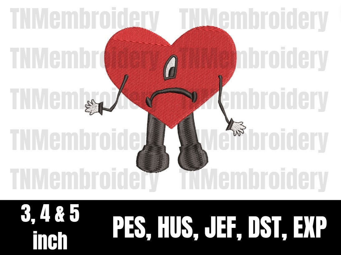 Bad Bunny Inspired Heart Embroidery File 3 Sizes 5 Formats - Etsy