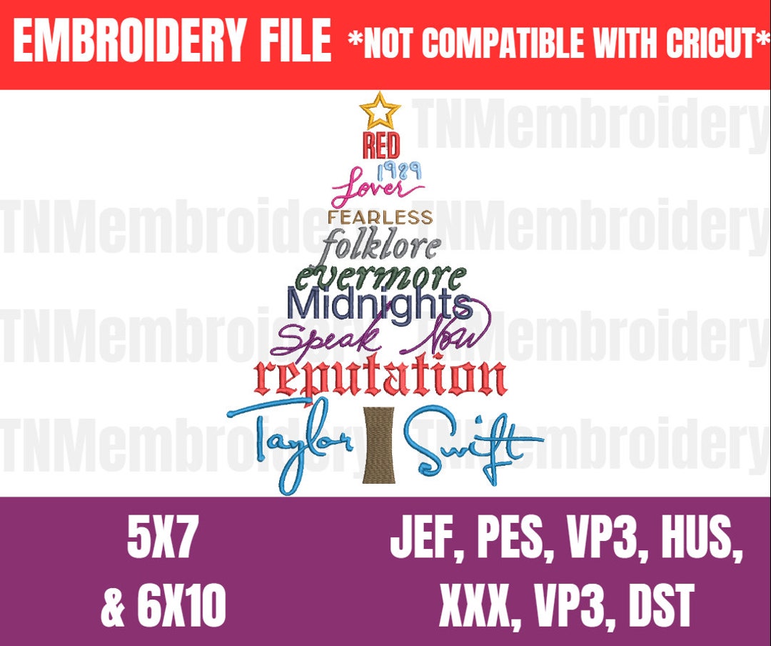 The Eras Christmas Tree Embroidery File 5x7 & 6x10 Midnights, Meet Me ...