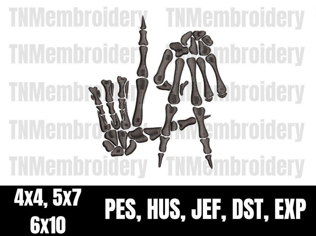 LA Skeleton Hand Halloween Embroidery File - 3 Sizes - 5 Formats ...
