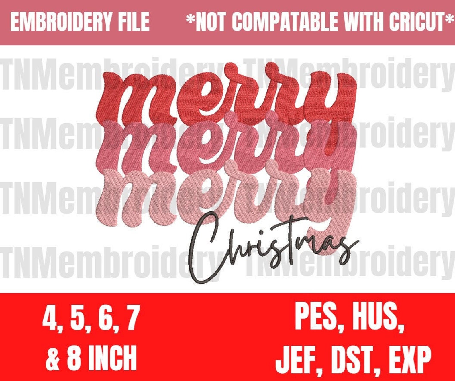 Merry Christmas Embroidery File - 5 Sizes - 5 Formats - Winter, Holiday ...