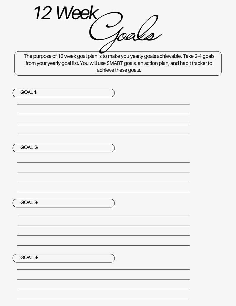 12 Week Year Goal Planner - Etsy