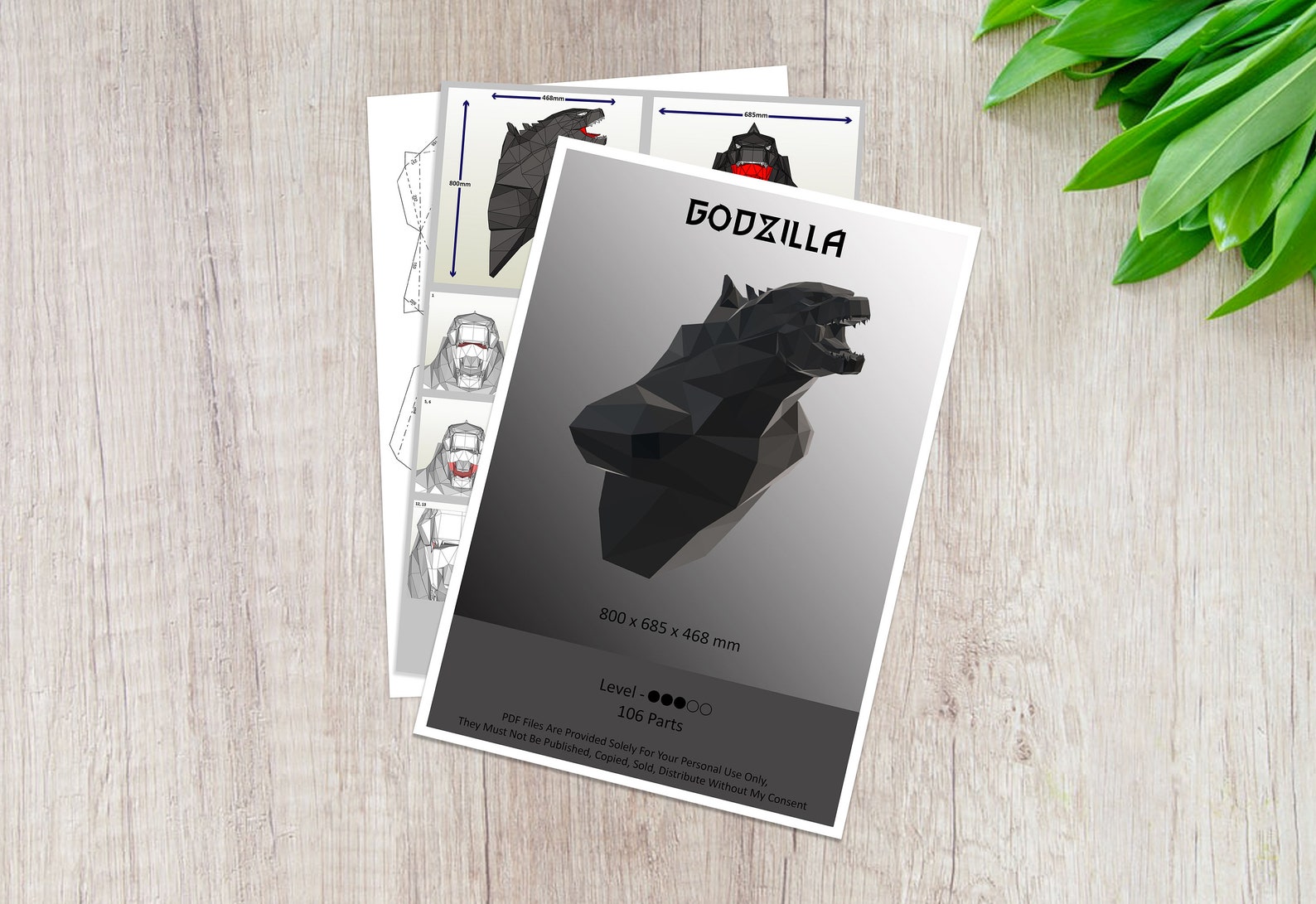 Godzilla Papercraft, Godzilla Wall Decor, Godzilla Bust , Dinosaur ...