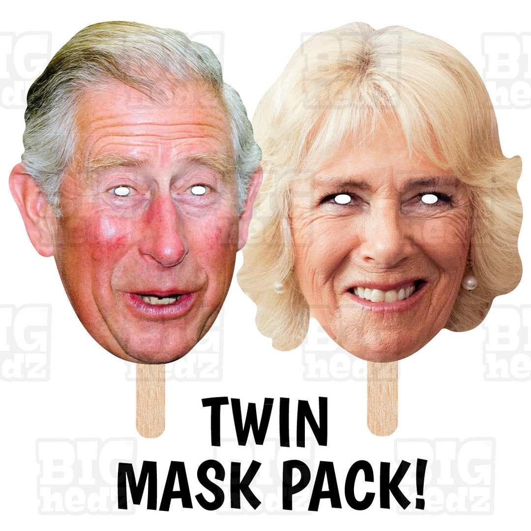 King Charles III & Camilla : Card Face Masks on Sticks the New United ...