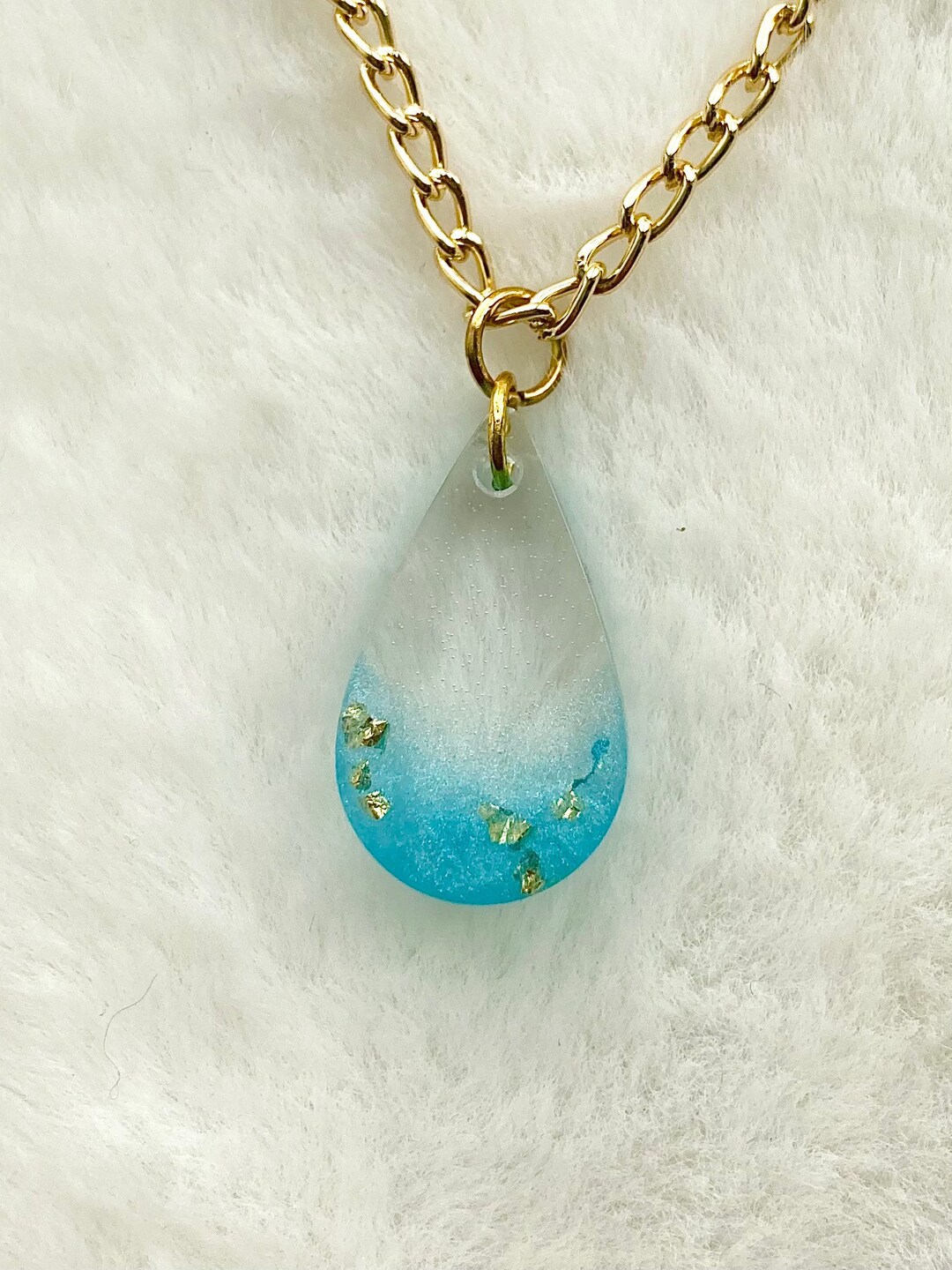 Water Drop Jewelry, Blue Neacklace. Handmade Jewelry, Blue Gold Drop ...
