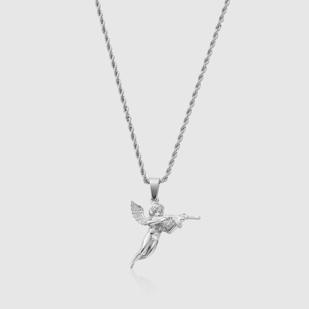 Silver Cupid With Gun Pendant Chain Mens Cupid Necklace Silver Cupid ...